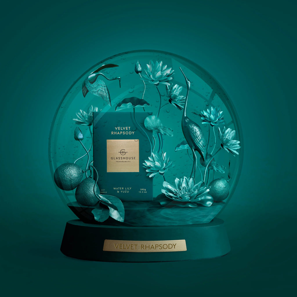 GLASSHOUSE FRAGRANCES | VELVET RHAPSODY - Water Lily & Yuzu Candle ...